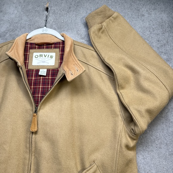 Orvis | Jackets & Coats | Orvis Wool Bomber Jacket Tan Plaid Lined Zip ...
